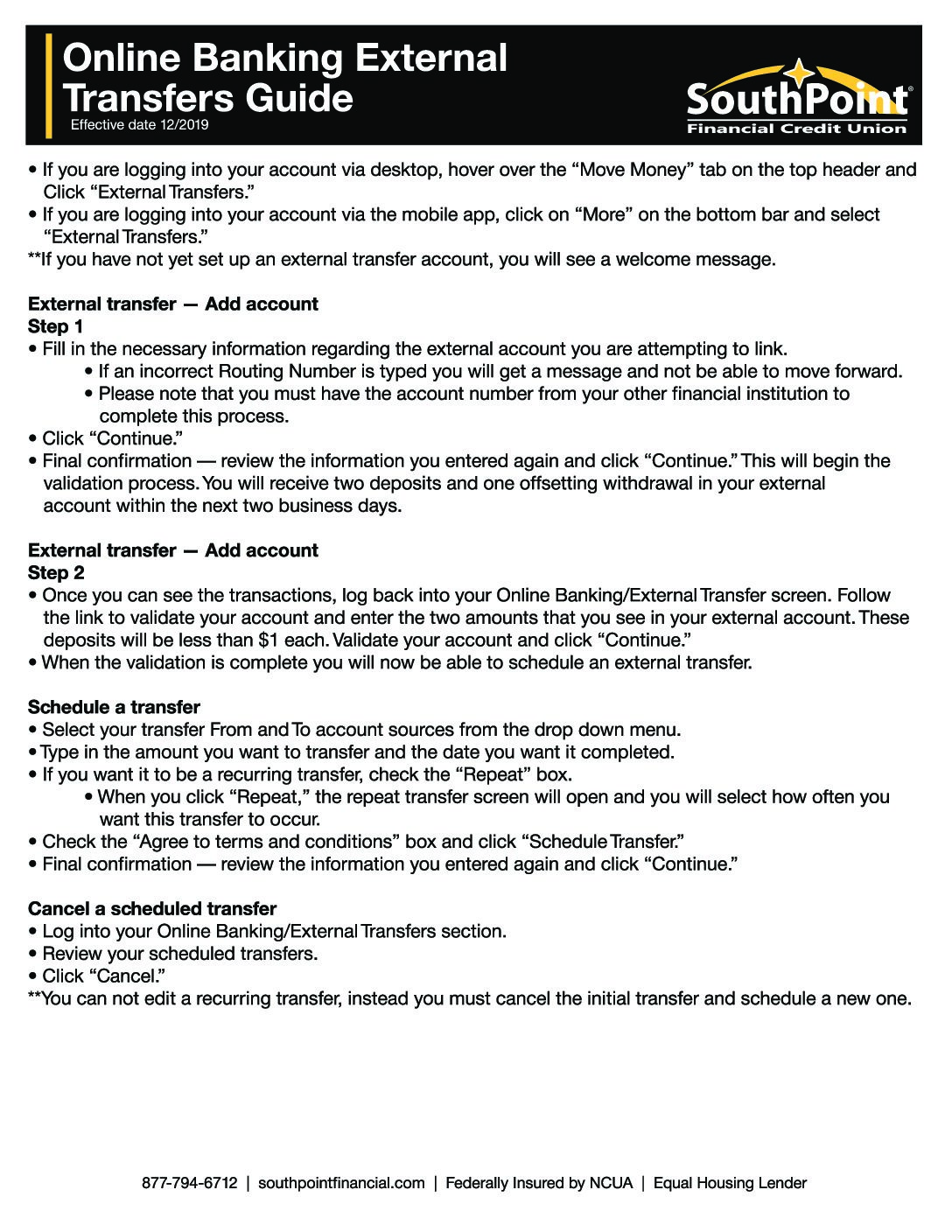 Online banking external transfers guide - SouthPoint Financial Credit Union