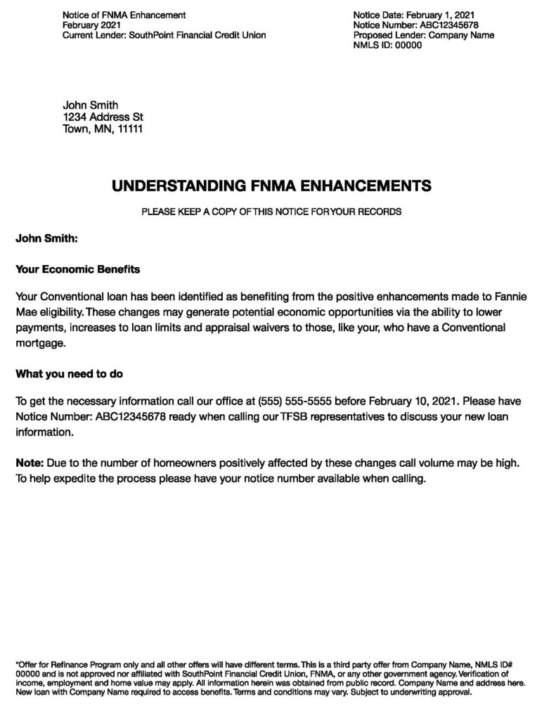 Letter fraud example - SouthPoint Financial Credit Union