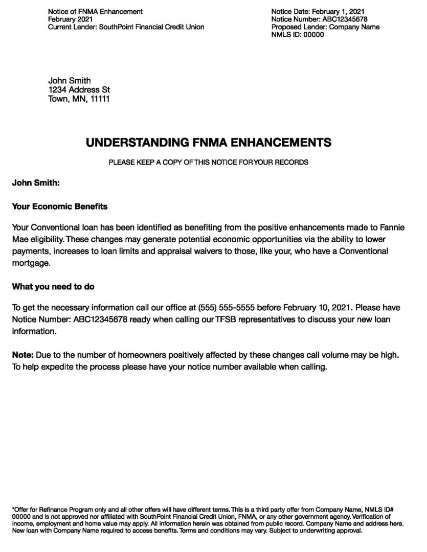 Letter fraud example - SouthPoint Financial Credit Union